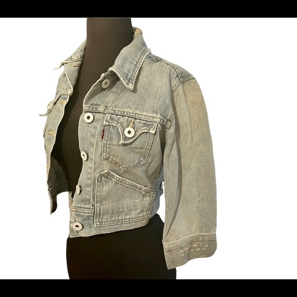 Levi's | Jackets & Coats | Levis Distressed Light Wash Cropped Edgy ...